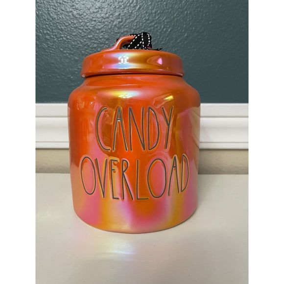 Rae Dunn | Accents | New Rae Dunnrarehalloween Canister Candy Overload Iridescent Orange Luster ...